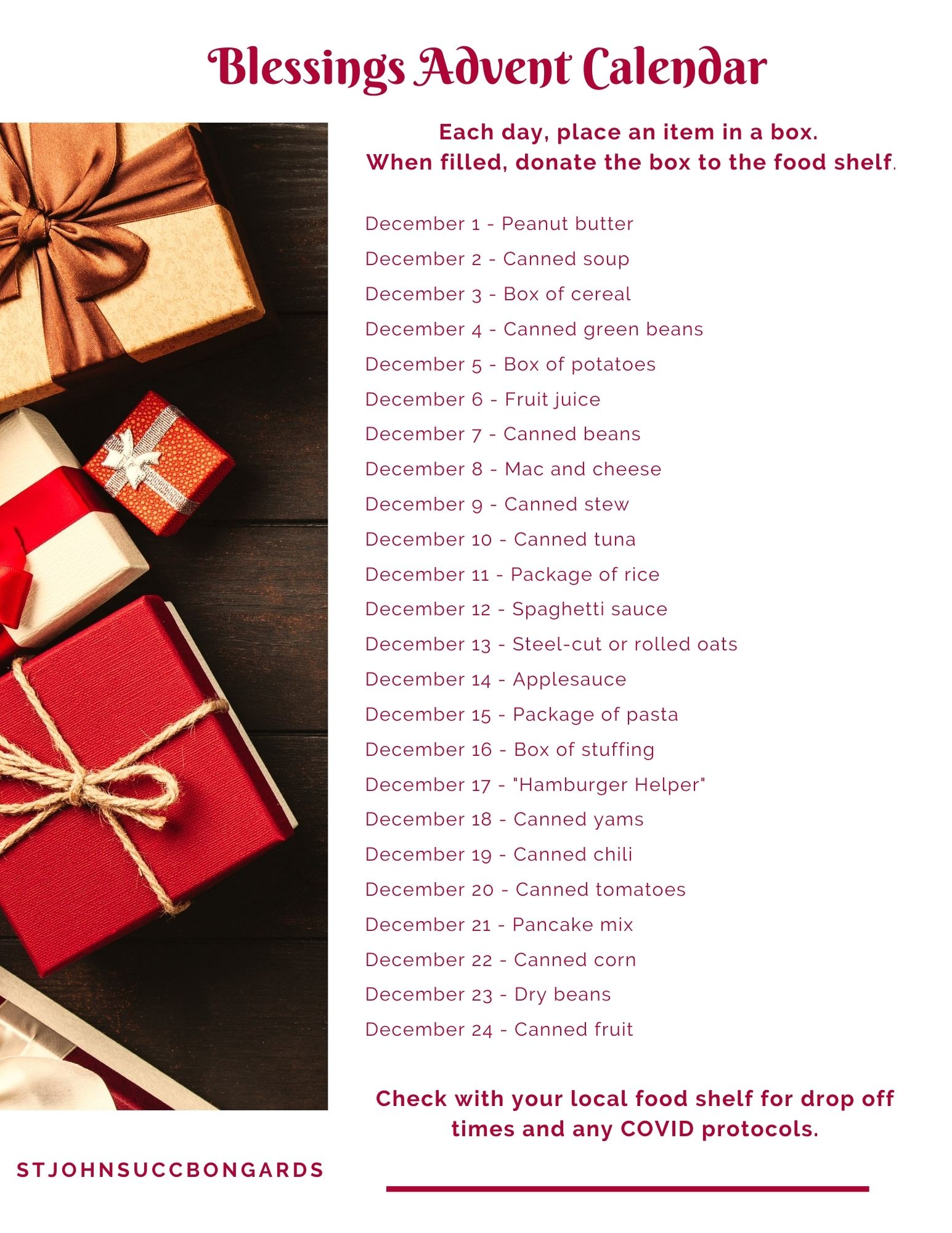 Food Shelf Advent Calendar – St. John's United Church of Christ