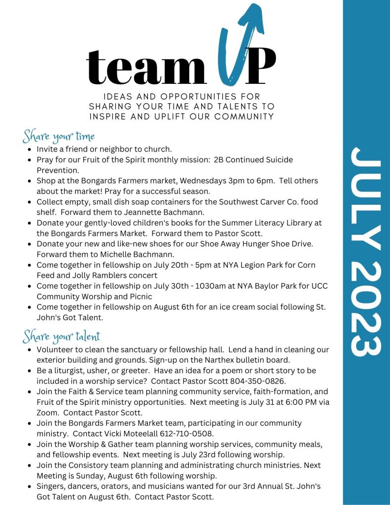 July Team Up Ideas and Opportunities – St. John's United Church of Christ