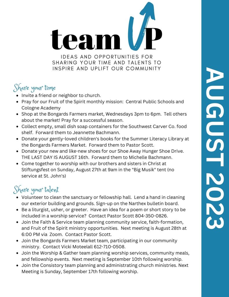 August Team Up Ideas and Opportunities – St. John's United Church of Christ